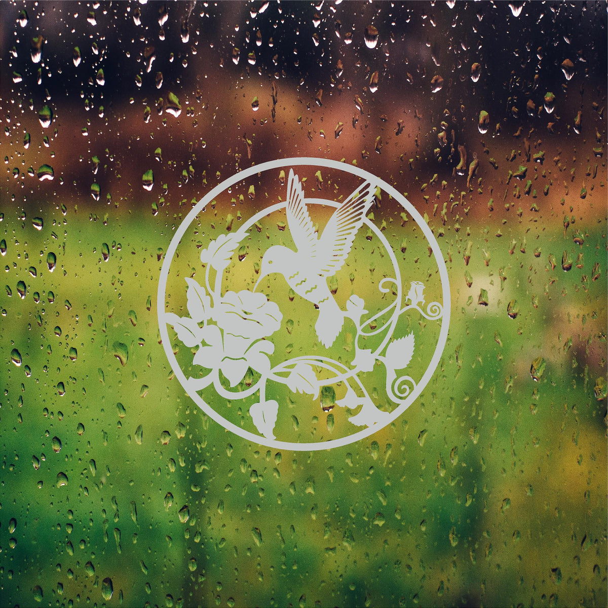 Humming Bird Flowers Etched Glass Vinyl Window Film