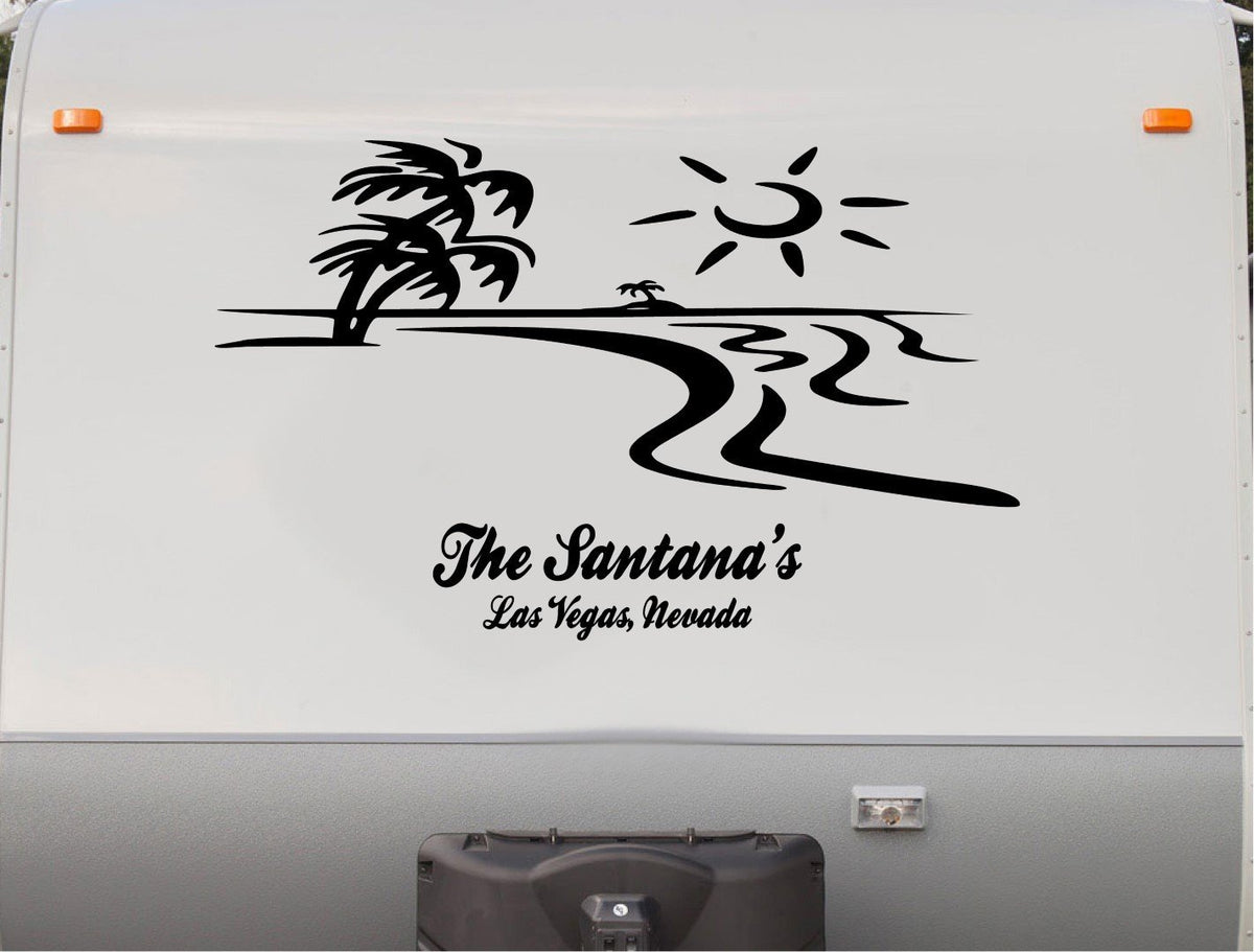 Beach Sunset Palm Tree RV Camper Decal Sticker Graphic Scene Mural