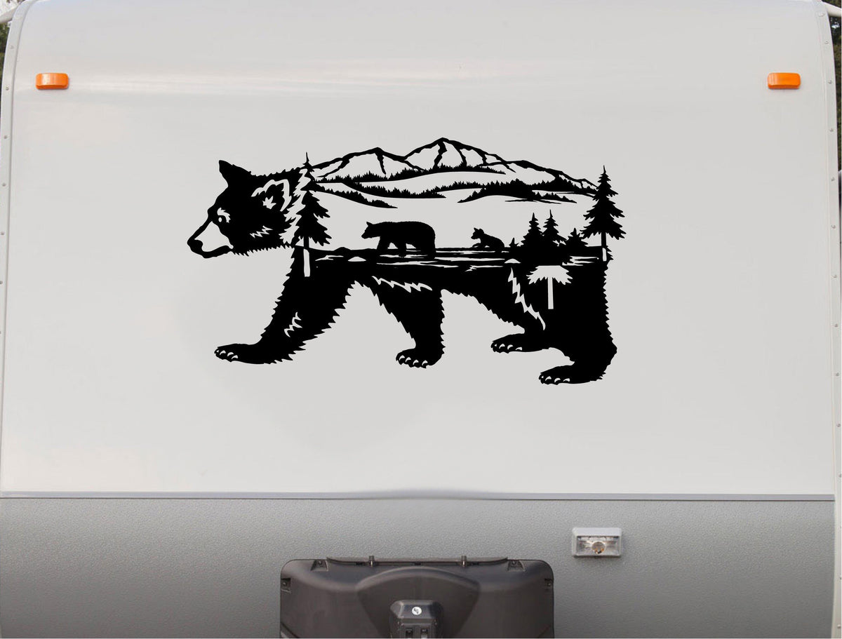 Bear Decal for RV Camper with Mountain Scene