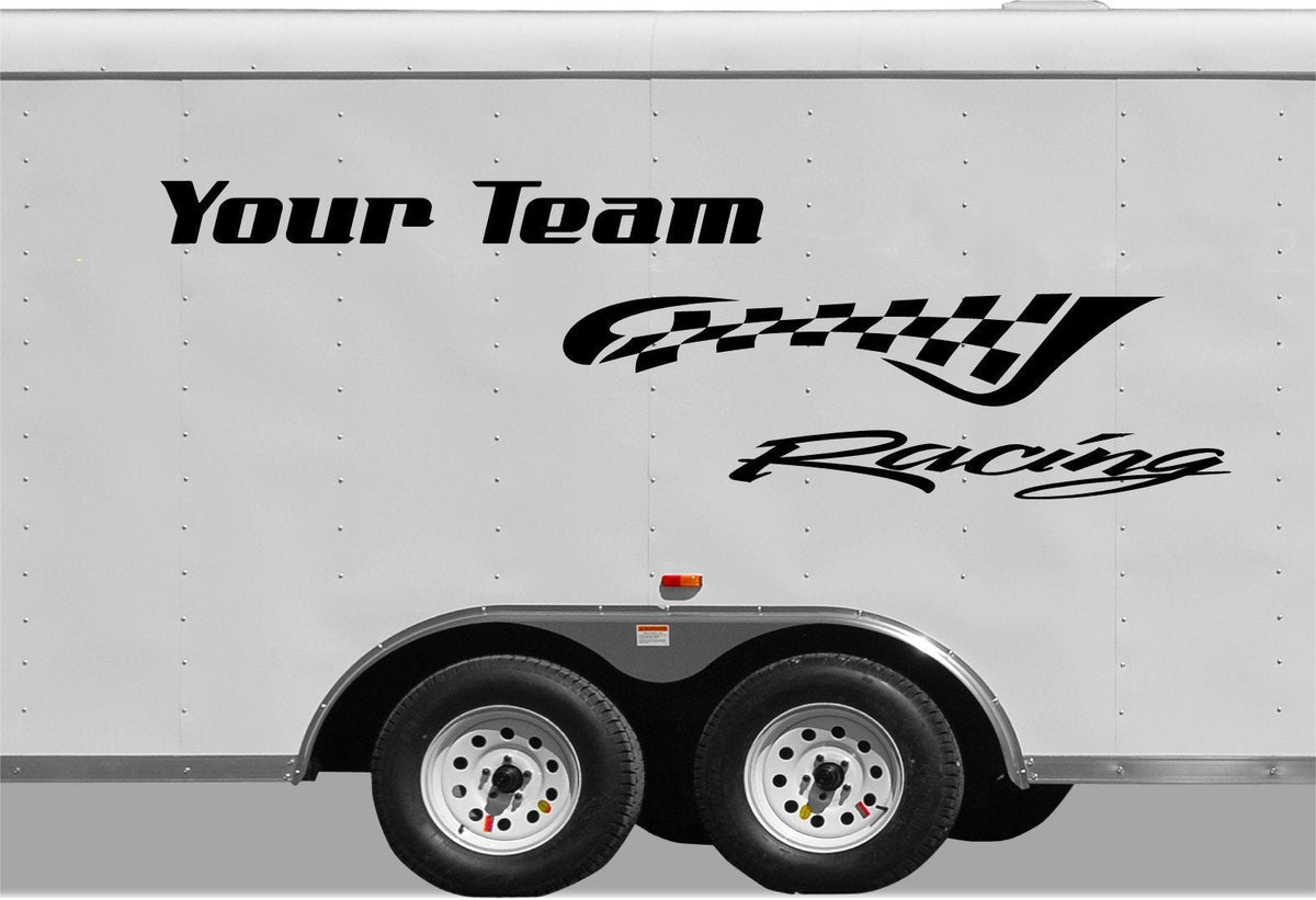Checkered Flag Decals Auto Truck Trailer Custom Text CF102