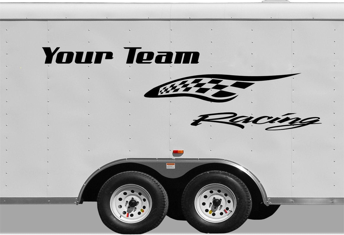 Personalized Checkered Racing Stripe Vinyl Decal for Trailers