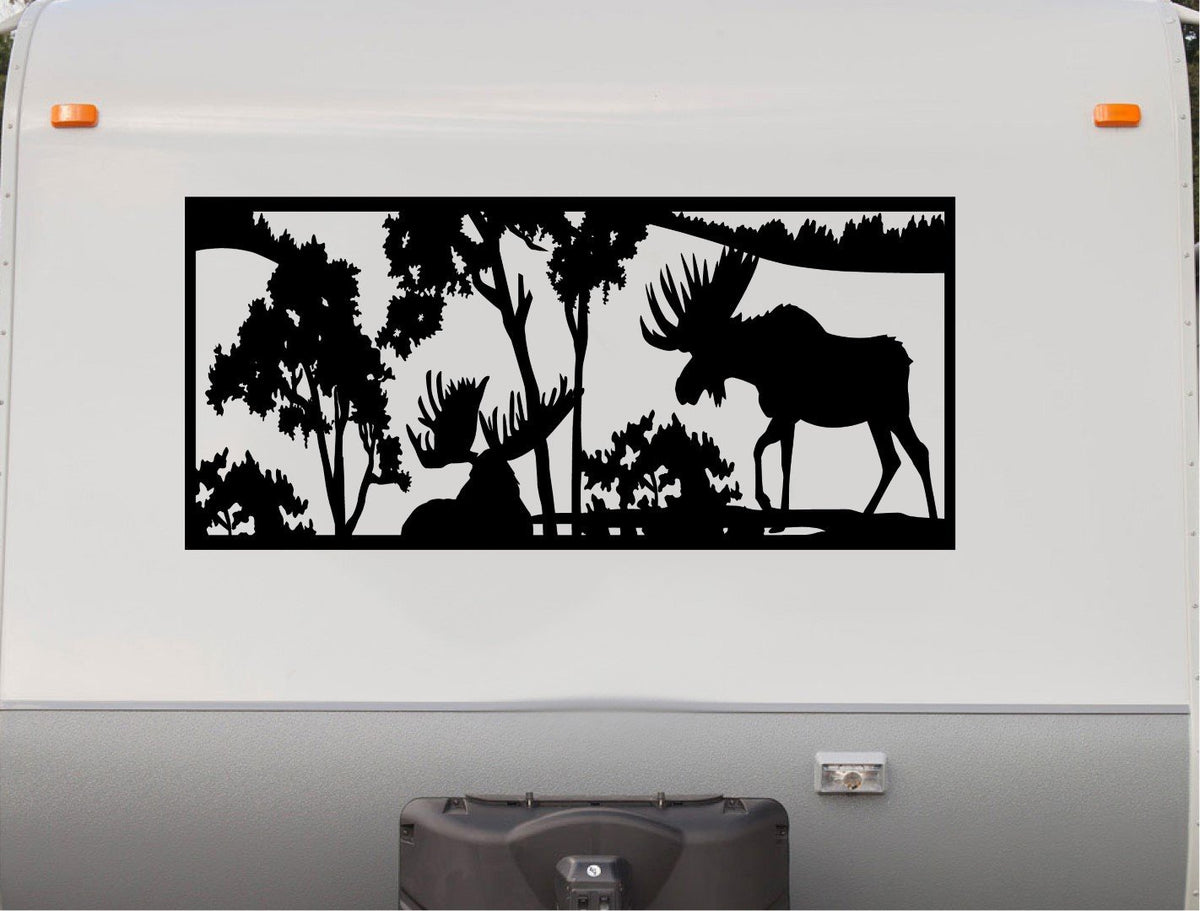Moose Decal for RV Camper with Mountain Scene Sticker